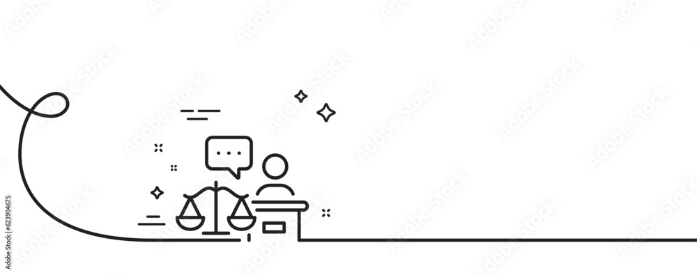 Court judge line icon. Continuous one line with curl. Justice scale ...