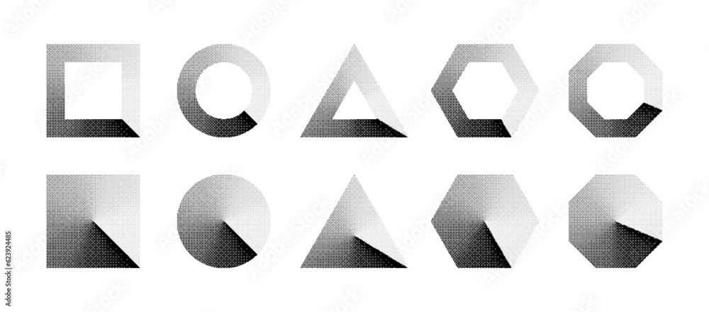Basic Geometric Shapes With Bitmap Dither Clockwise Gradient Vector Set ...