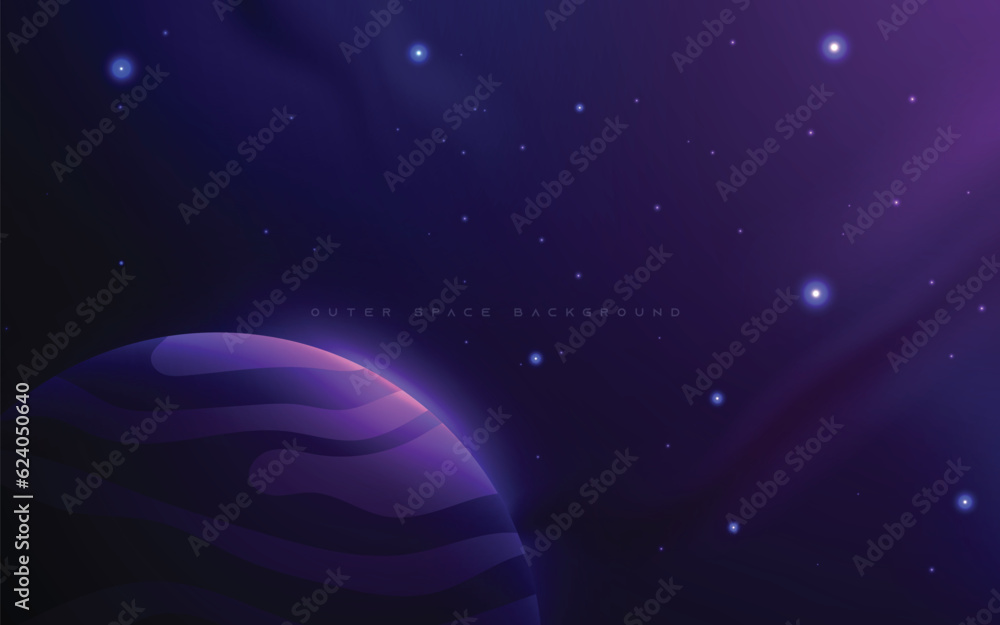 Outer space background with purple planet sparkling light Stock Vector ...