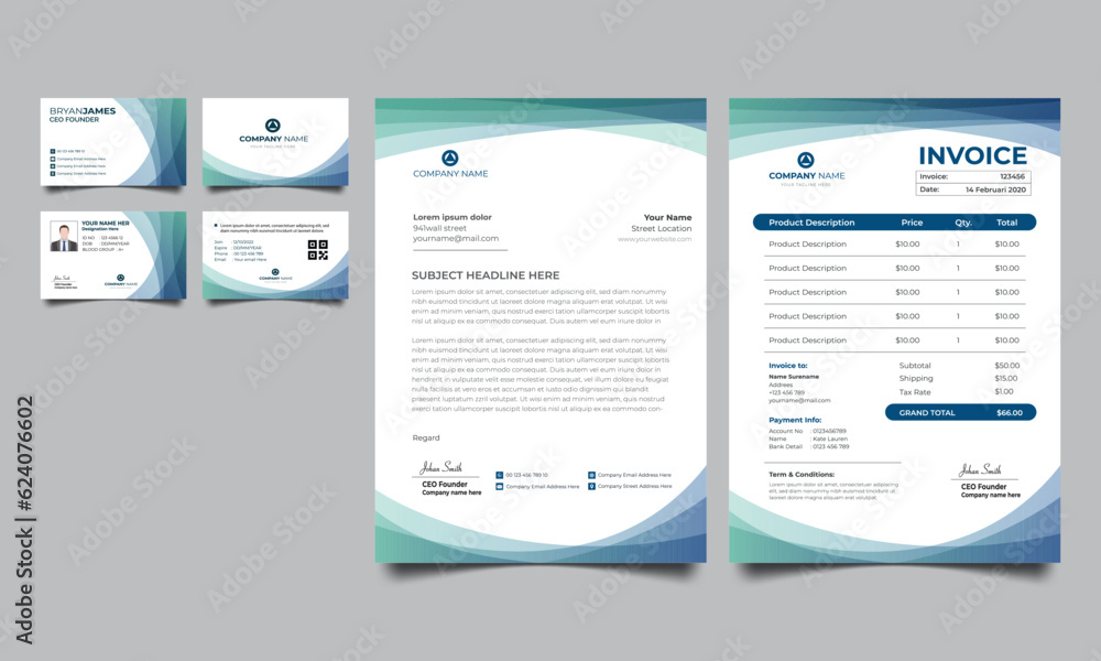 Corporate Brand Identity stationery template design. Business card, Id ...