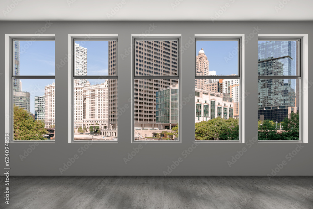 Downtown Chicago City Skyline Buildings from High Rise Window ...