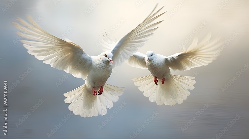 Freedom in Flight - Two White Doves Soaring in the Sky as a Symbol of ...