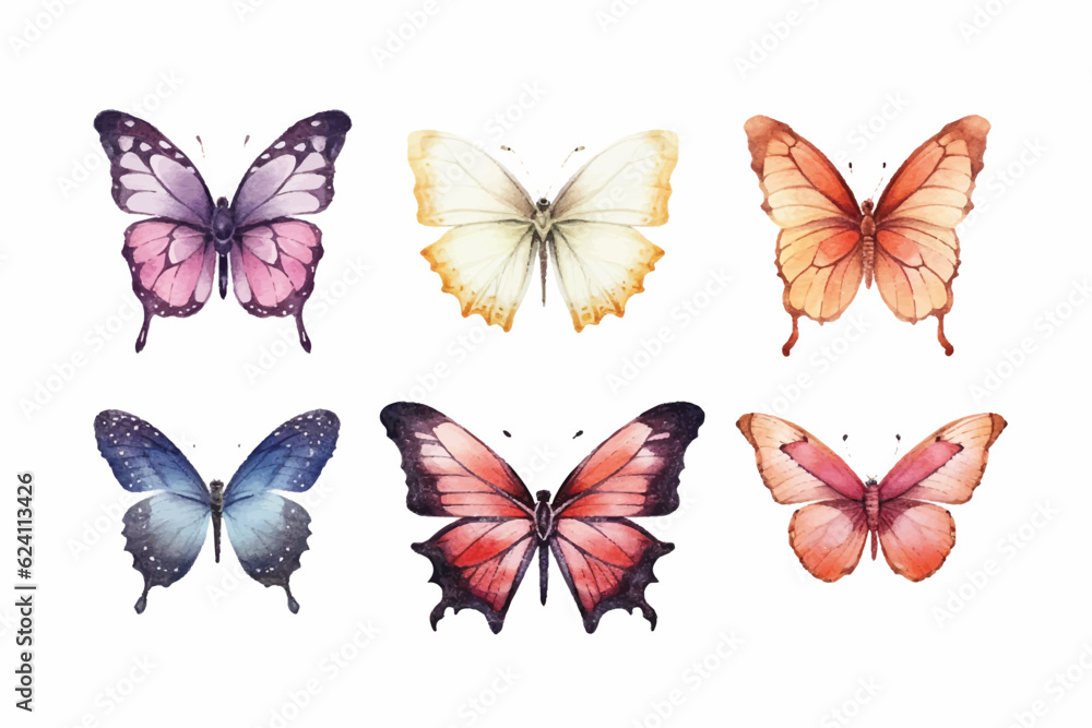 Butterfly collection. Watercolor illustration. Colorful Butterflies ...
