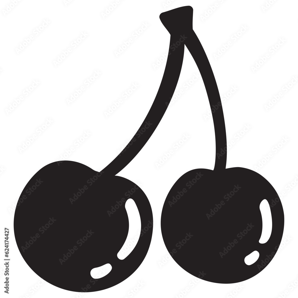 Black single cherry icon. Simple clean fruit flat design pictogram ...