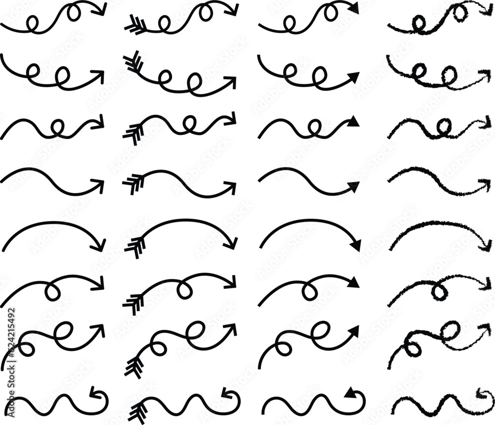 Curved arrow svg. Curly and swirly arrows. Direction arrows, bow arrows ...