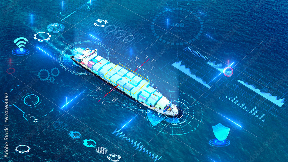 AI technology Cargo Container Ship. Tehcnology Global Logistics ...