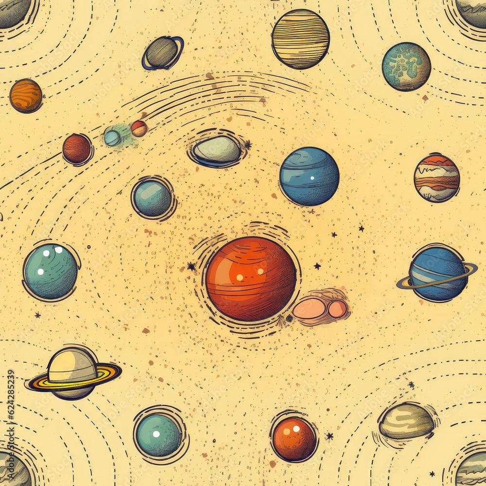 Drawn planets. Geometric TILE texture, Seamless, Repeating pattern ...