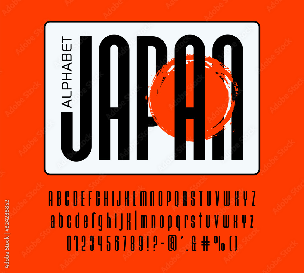 Elongate bold Asian font and alphabet from English letters and numbers ...
