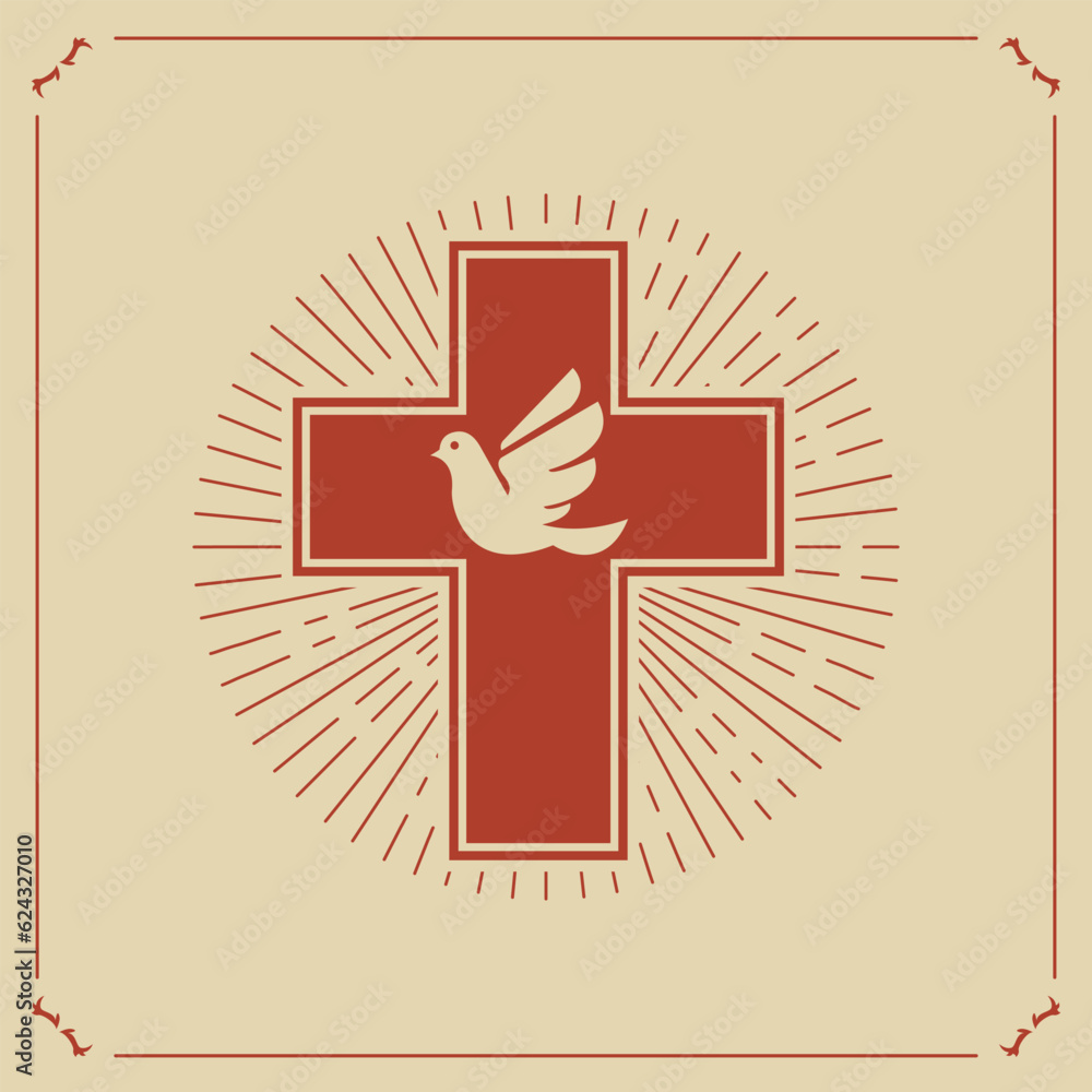 dove and a cross on a light light background. Religion. catholic design ...