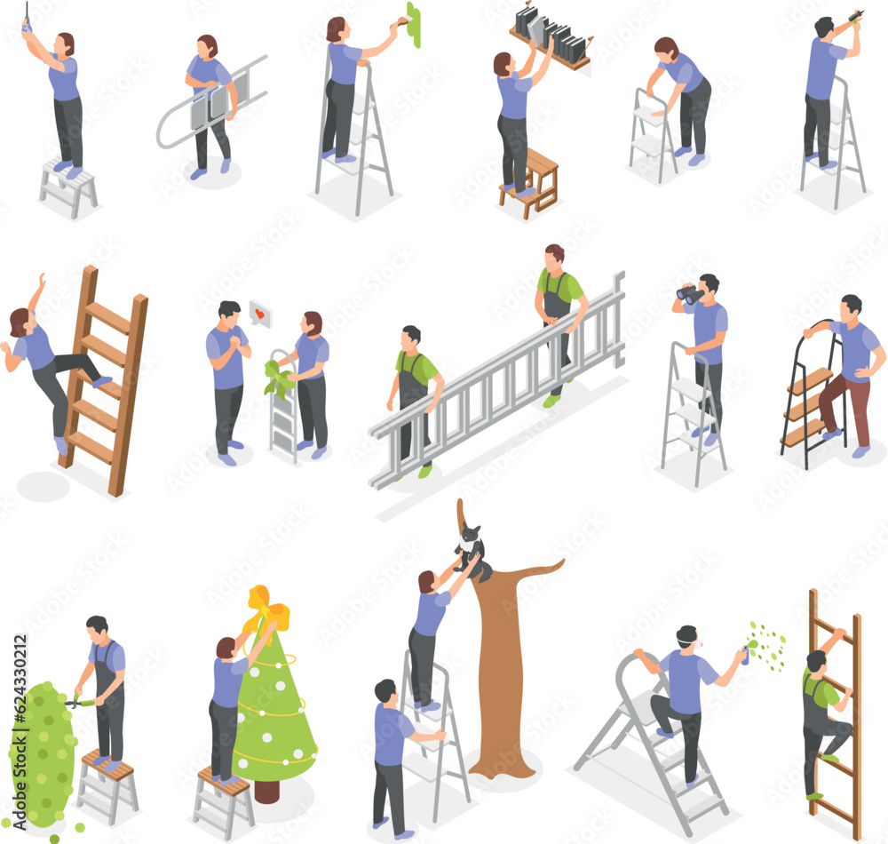 People Using Ladder Icons Stock Vector | Adobe Stock