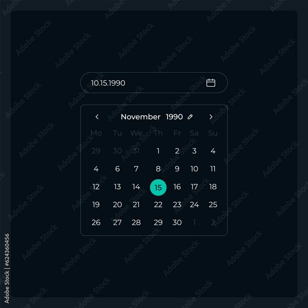 Calendar date picker UI element template. Editable isolated vector ...