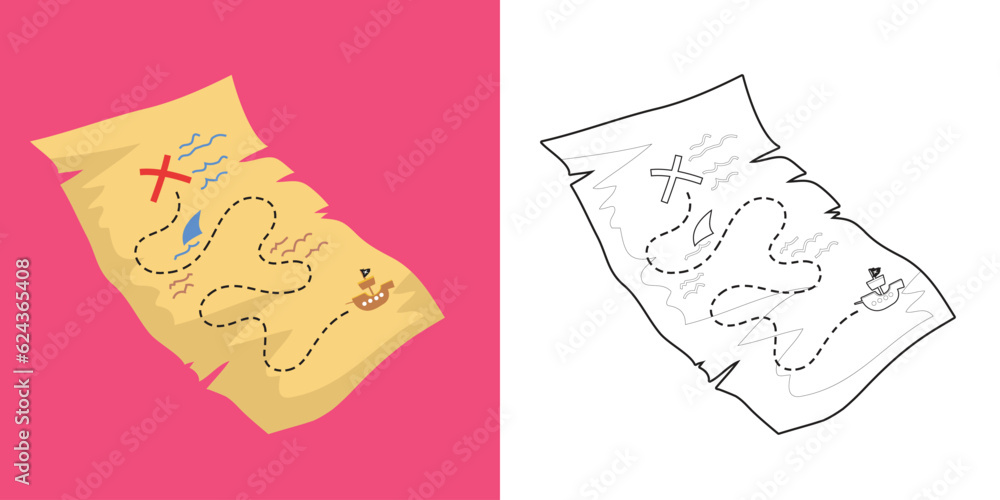Coloring page the pirate treasure map. Educational printable coloring ...