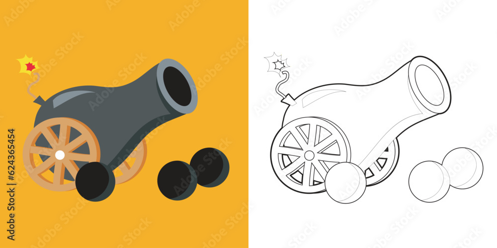Coloring page the pirate cannon fire ball Educational printable ...