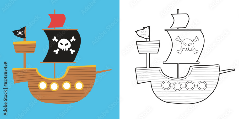 Coloring page the pirate ship. Educational printable coloring worksheet ...
