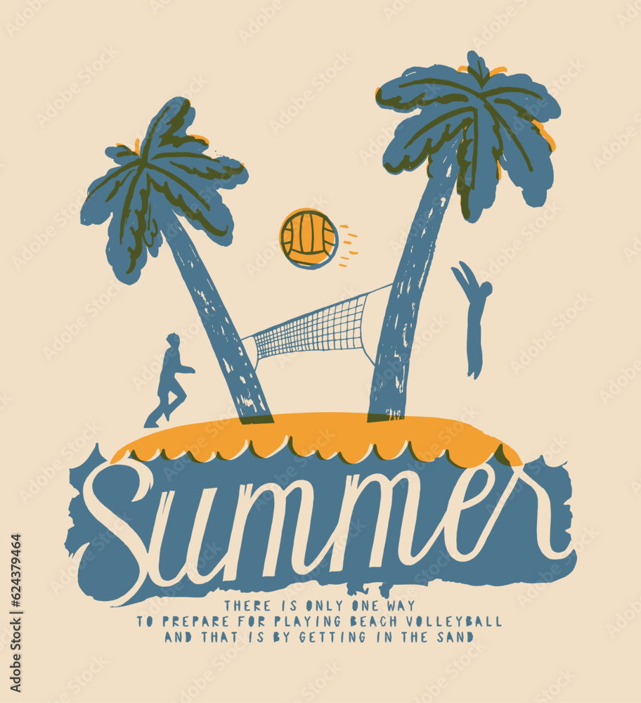Volleyball summer island. Tiny island with volleyball net between the ...