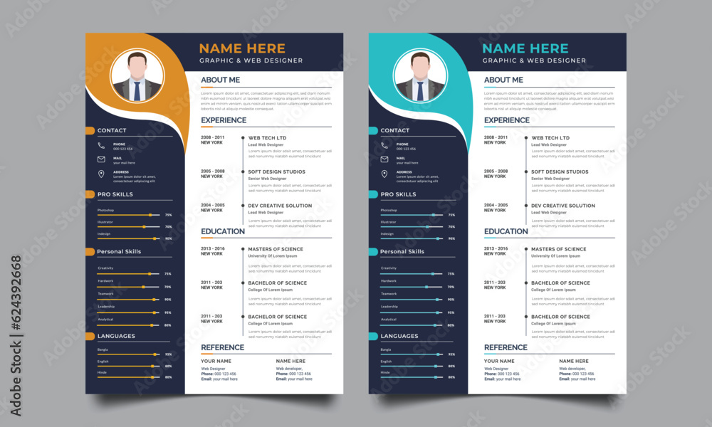 Modern and creative cv resume design template. Resume template for job applications. Stock ...