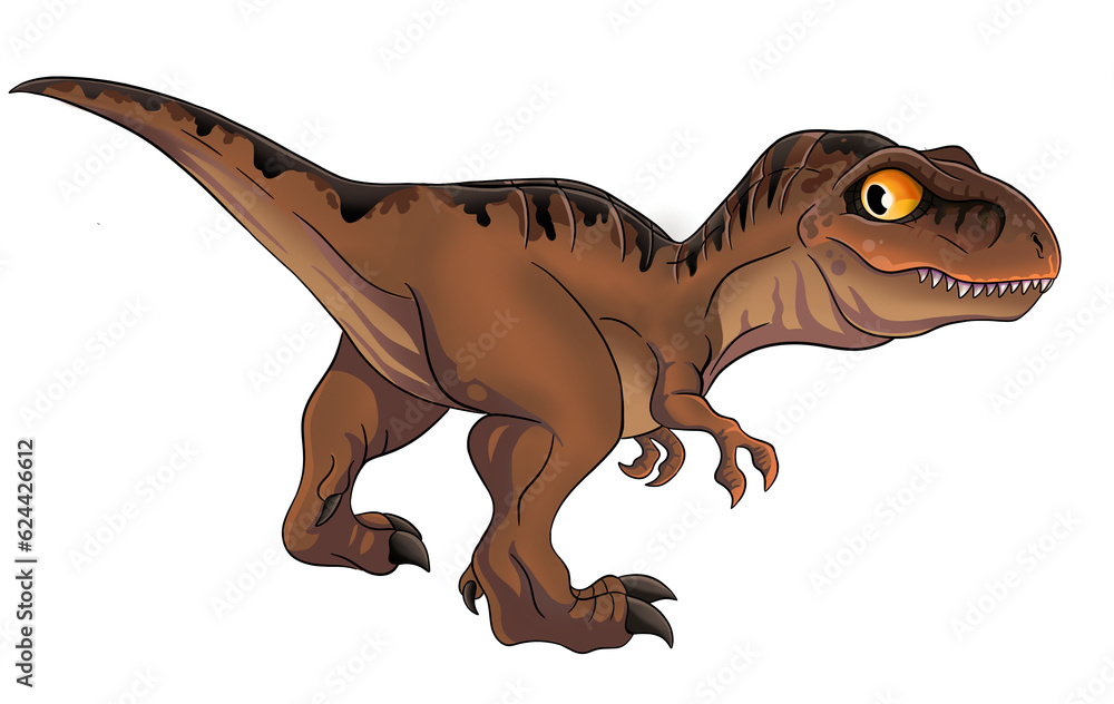 Raptor t-rex tyrannosaur baby dinosaur. Hand painted cartoon dinosaurs ...