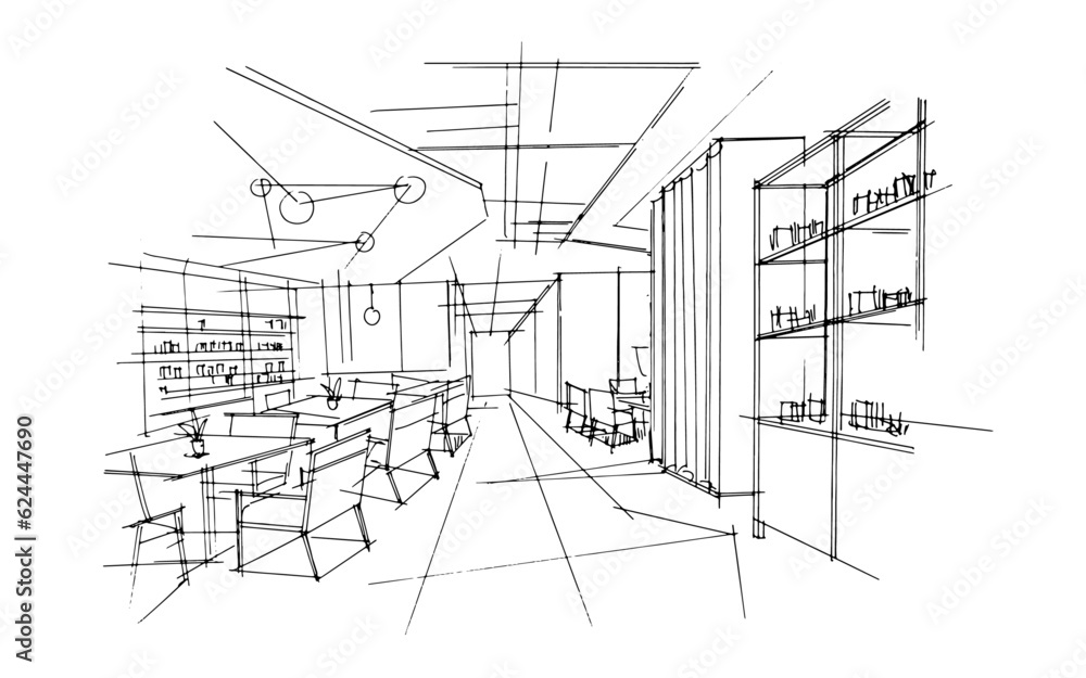 restaurant line drawing,a line drawing Using interior architecture ...