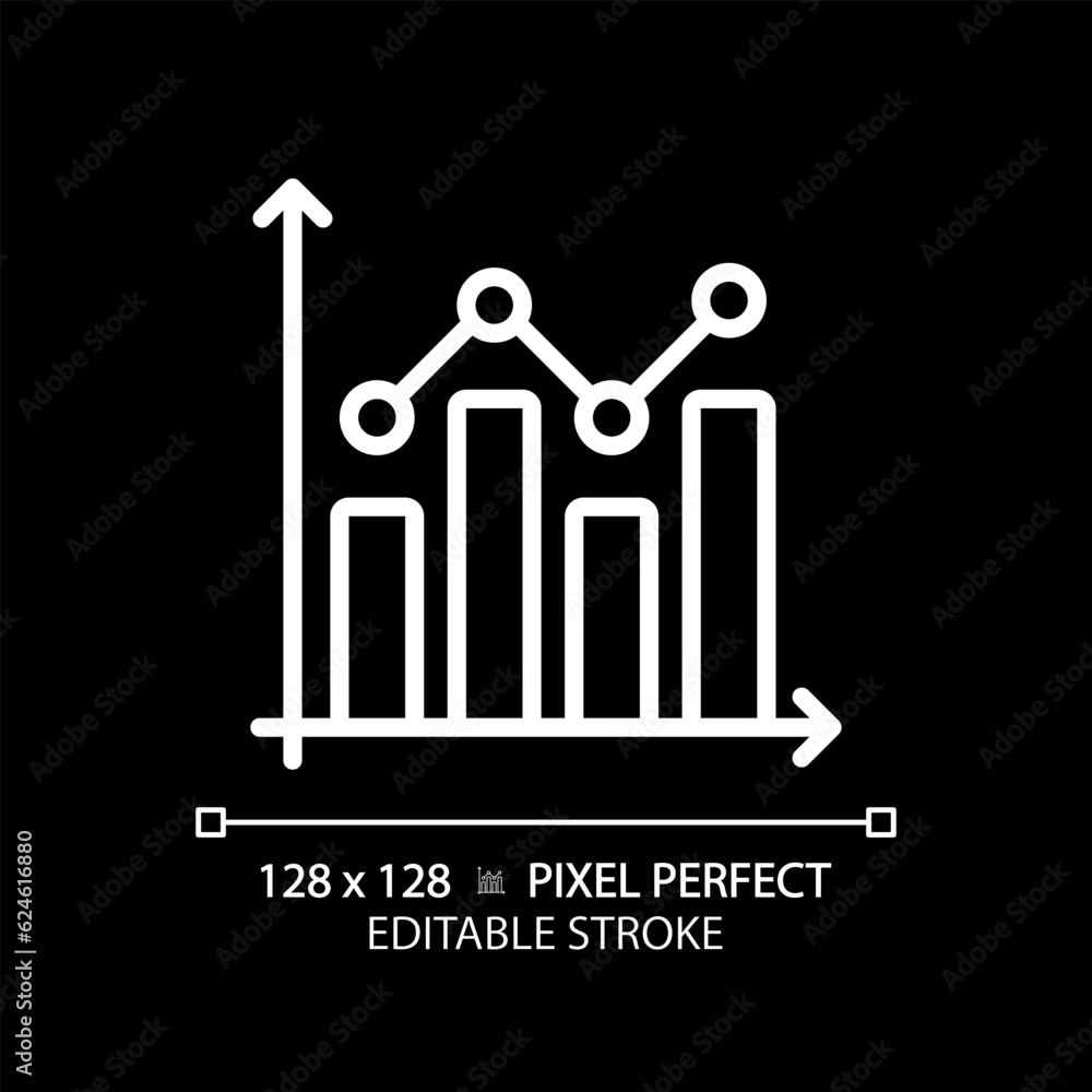 Combo chart white linear icon for dark theme. Sales performance ...