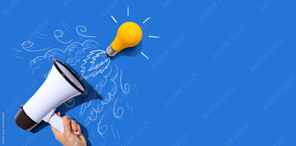 Attention and announcement concept with an idea light bulb flying to ...