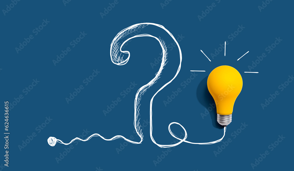 Light bulb and question mark - Flat lay Stock Photo | Adobe Stock