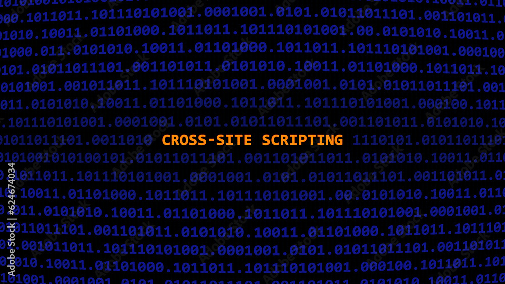 Screen of a cyber attack cross-site scripting vulnerability in text binary system ascii art ...