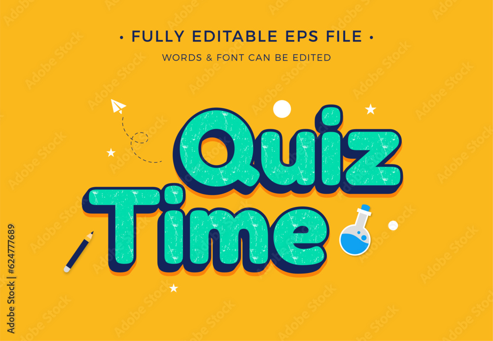Quiz Time 3d cartoon style text effect editable Stock Vector | Adobe Stock