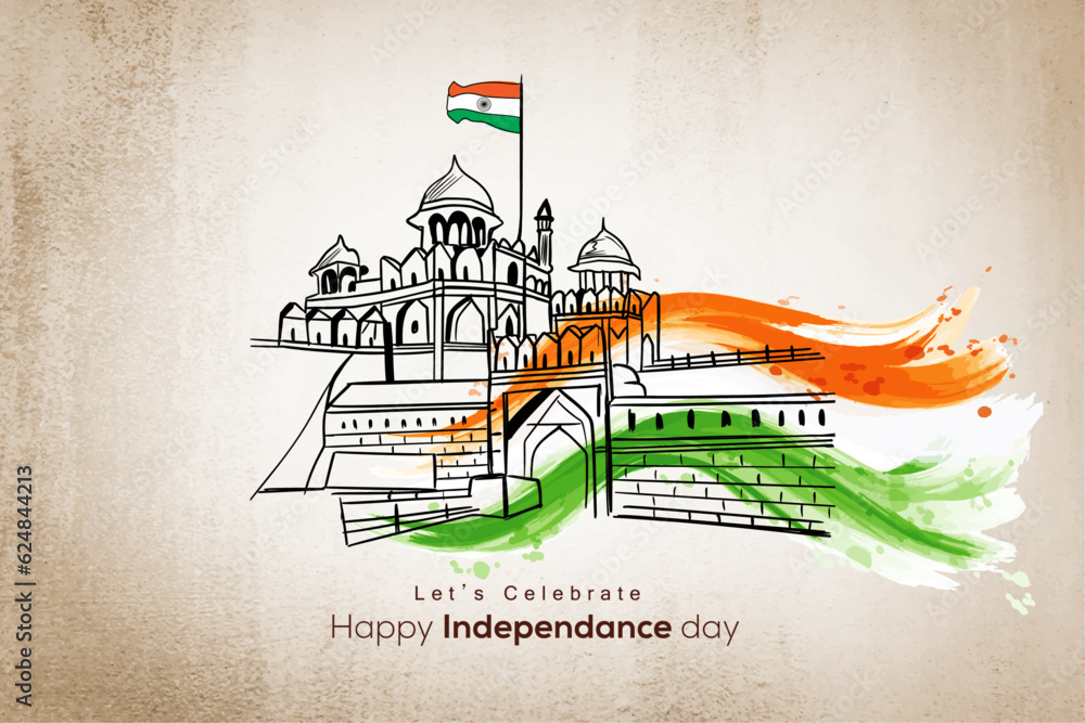 Red Fort background for 15 August India independence day concept drawing illustration hand ...