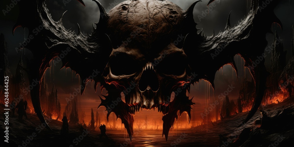 Stock-Illustration „Terrifying giant skeleton skull gateway to demonic ...