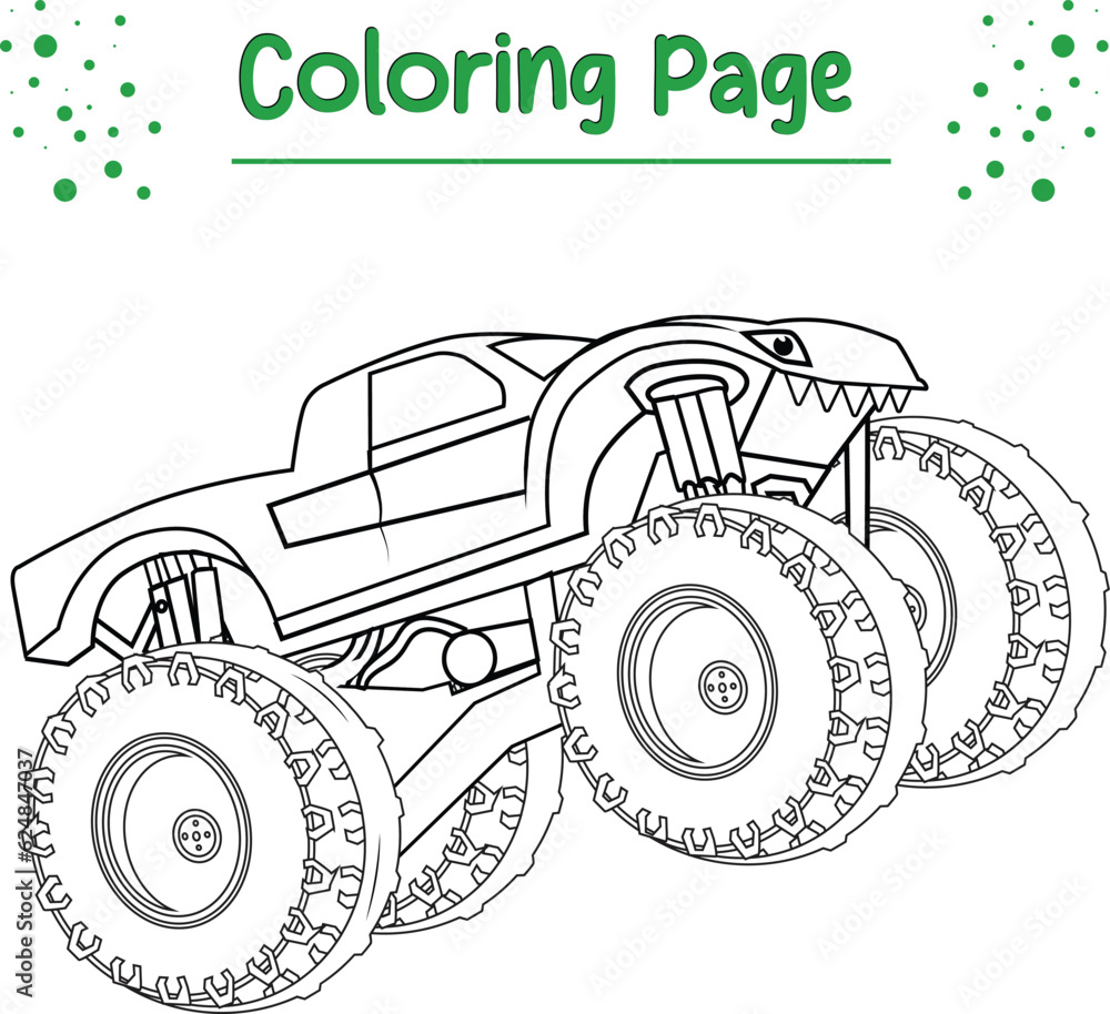 monster truck coloring page printable Stock Vector | Adobe Stock