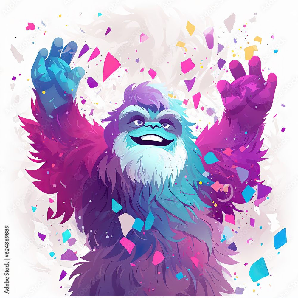 cute cartoon yeti with confetti sprinkles, a low poly illustration ...