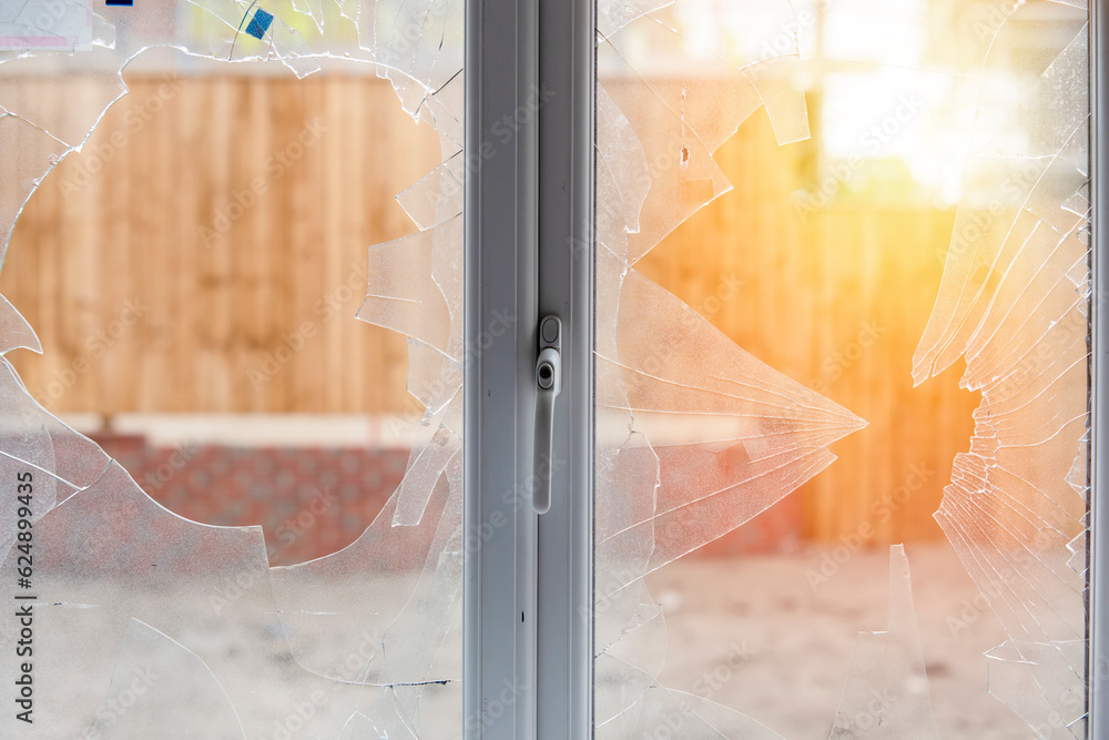 Broken window in new build house Stock Photo | Adobe Stock