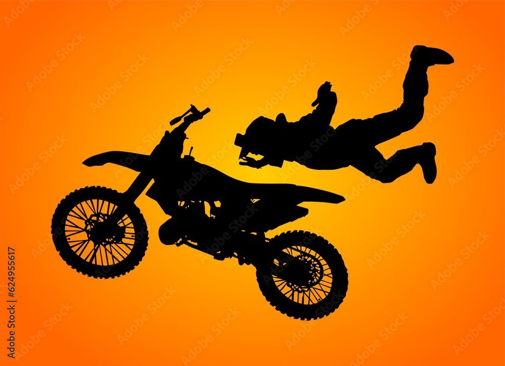 motocross, piloto, vector, silueta, moto racer, atardecer, acrobacia ...