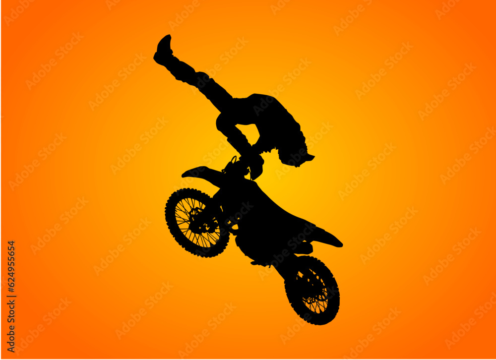 motocross, piloto, vector, silueta, moto racer, atardecer, acrobacia ...