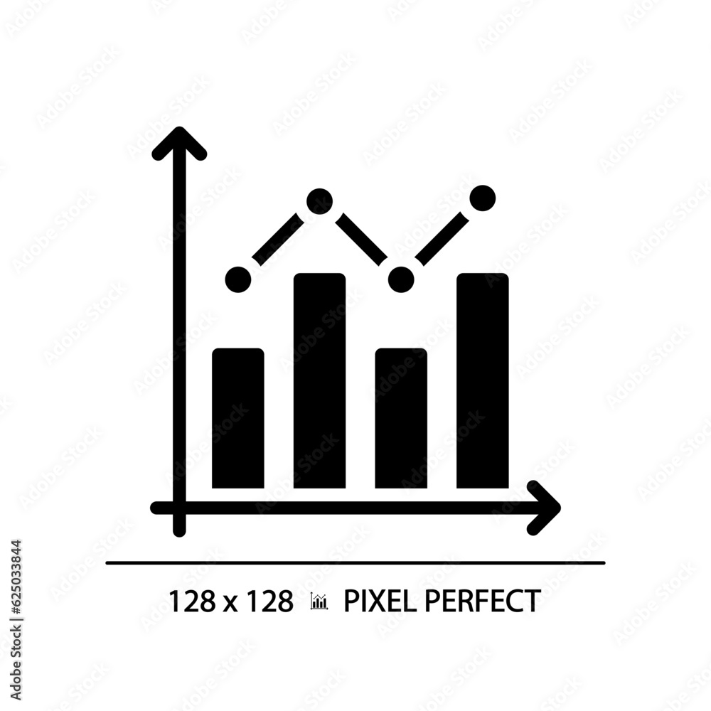 Combo chart black glyph icon. Sales performance. Economic report ...