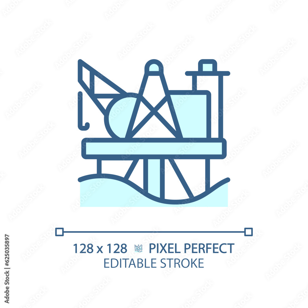Oil platform light blue icon. Pump jack. Offshore drilling rig. Deep ...