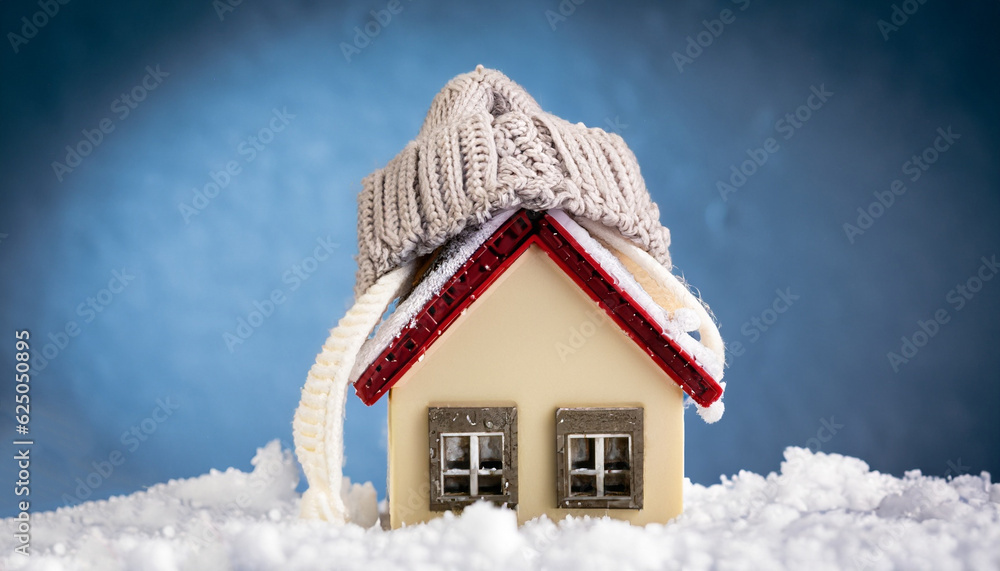 house in winter - heating system concept and cold snowy weather with ...