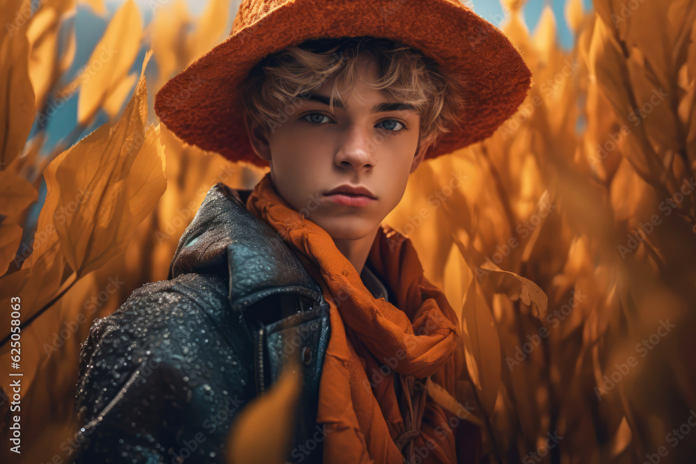 Portrait of young attractive prince in weird fantasy cosplay clothing ...