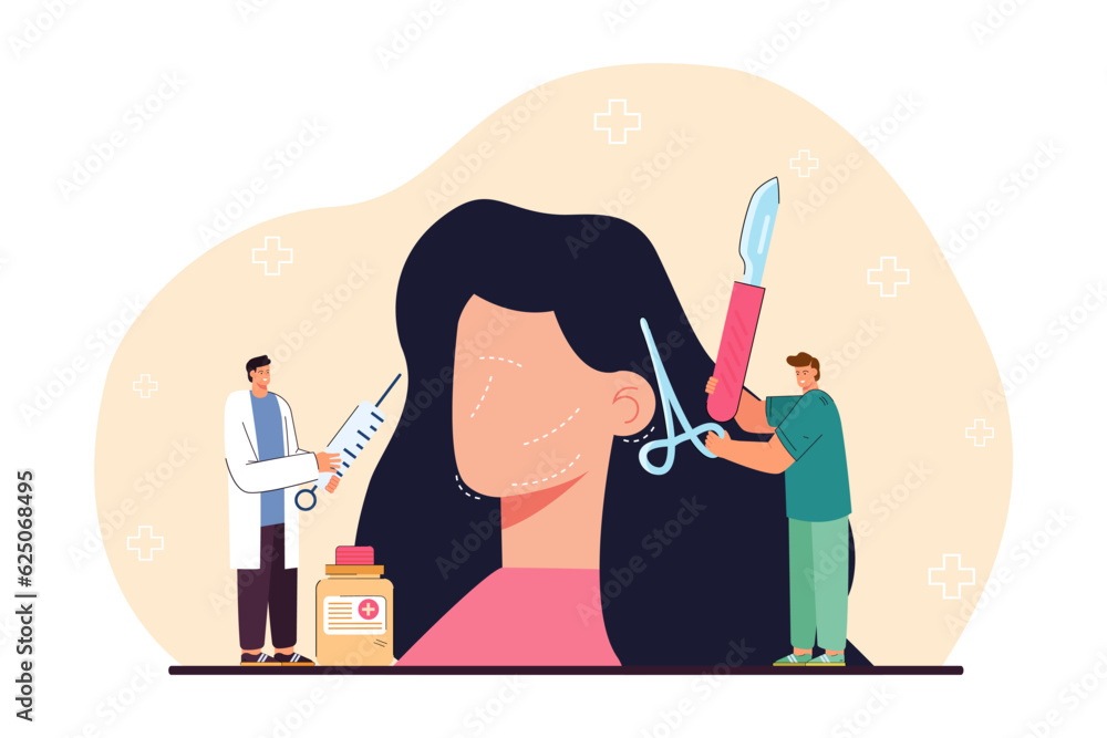 Doctors marking woman face before operation vector illustration ...
