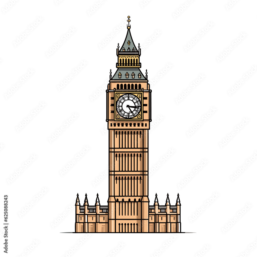 Big Ben Hand Drawn Comic Illustration Big Ben Vector Doodle Style