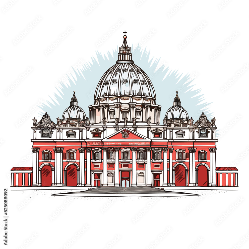 Basilica of Saint Peter hand-drawn comic illustration. Saint Peter's ...
