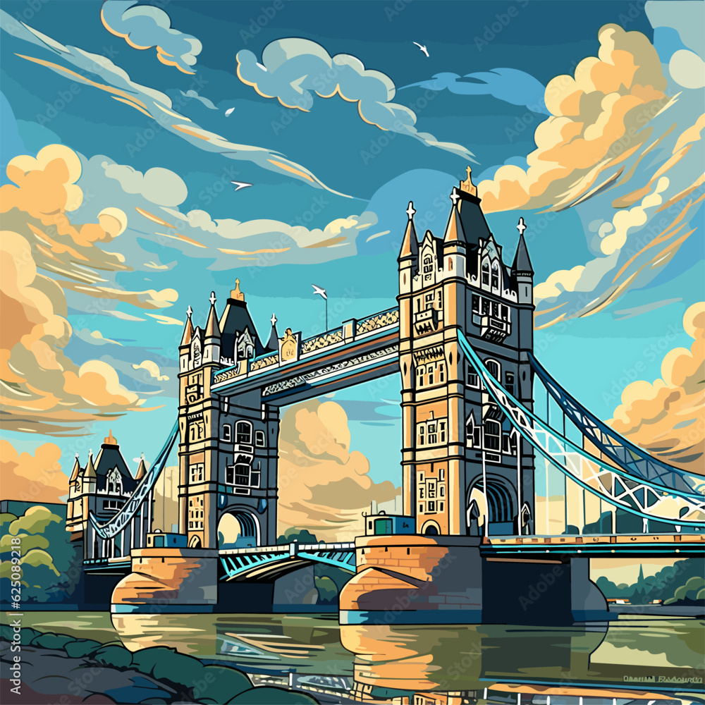 Tower Bridge hand-drawn comic illustration. Tower Bridge. Vector doodle ...