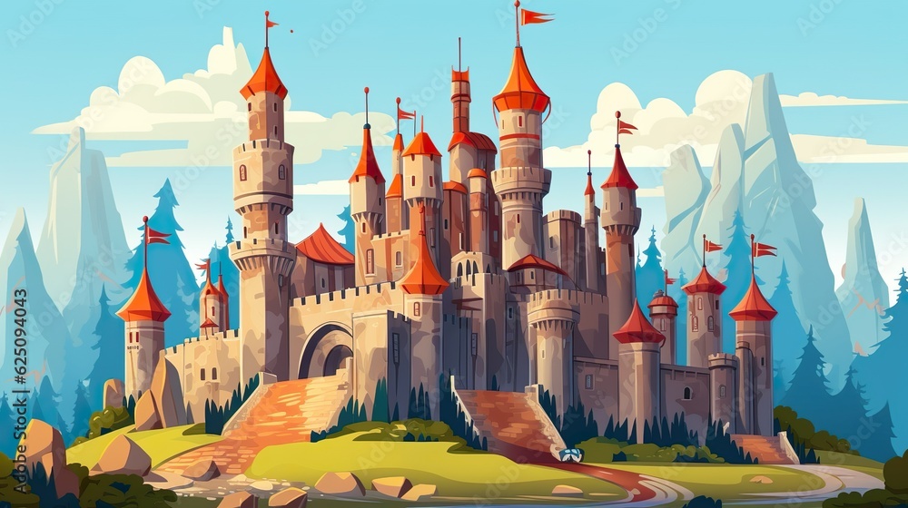 Abstract background medieval knights and castles. Combination of ...