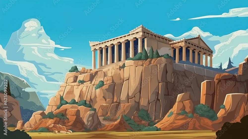 Abstract background Greek temples. Captivating banner that pays homage ...