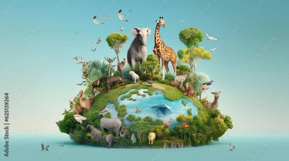 World Wildlife Day with the animals, Earth Day concept Illustration ...