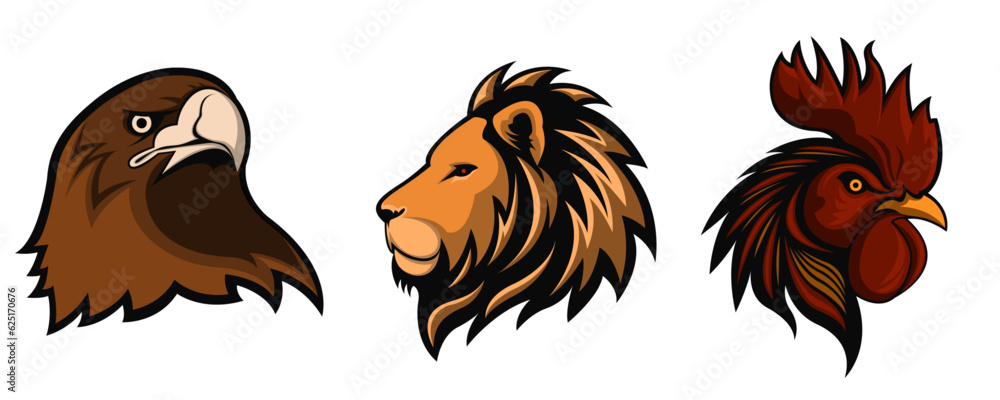 Mascot set. Colorful set of sports logos, stickers, badges with wild ...