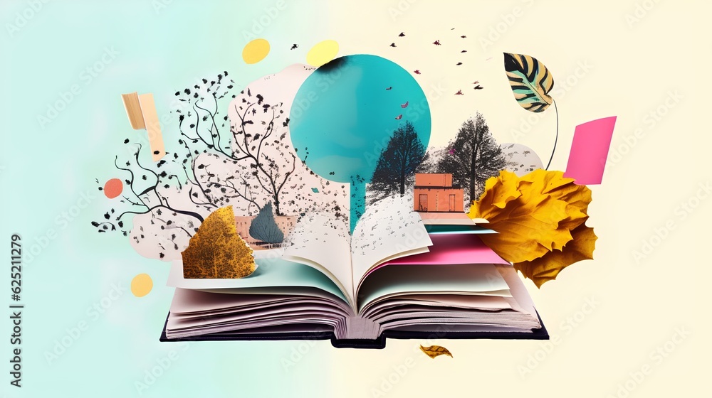 Art style collage reflects the concept of reading books, symbolizing ...