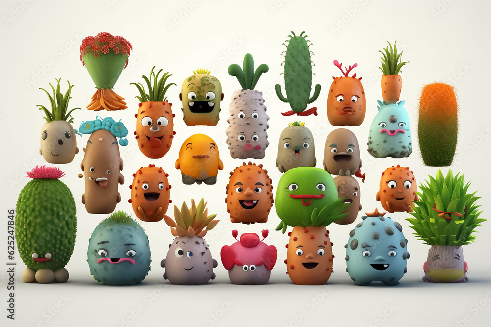 Vegetables and fruits character collection and icons funny stylized ...