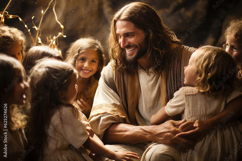Jesus Christ talking to children, Jesus and children smiling ...