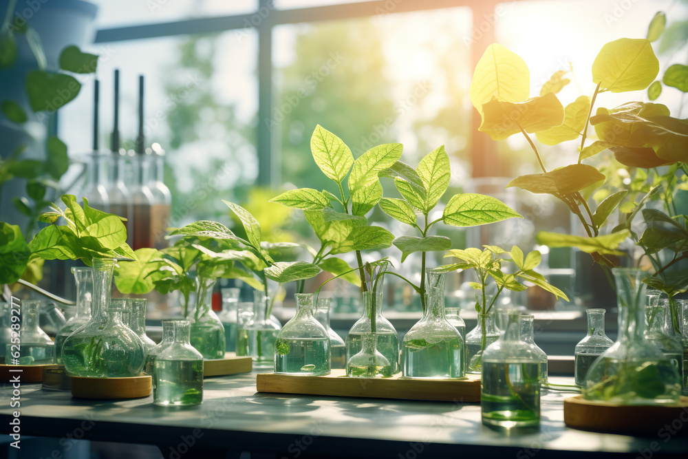 Science, environment and biotechnology concept. Growing and studying ...